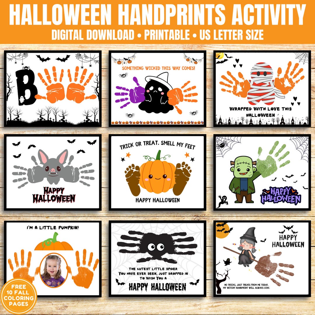 Halloween Handprint Art Bundle, Printable Handprint Crafts, Ghost ...