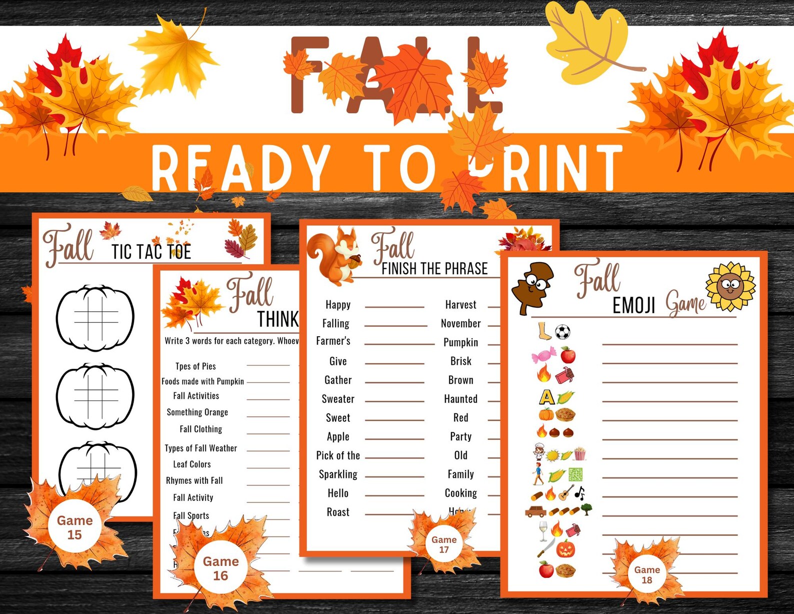 Fall Printable Game Bundle, Family Autumn Activities (PDF) - Etsy