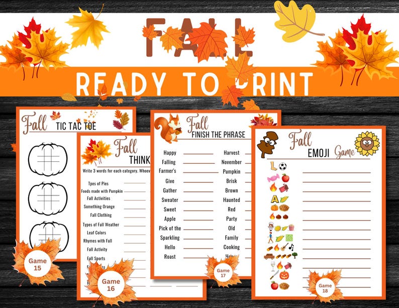 Fall Printable Game Bundle, Family Autumn Activities (PDF) - Etsy