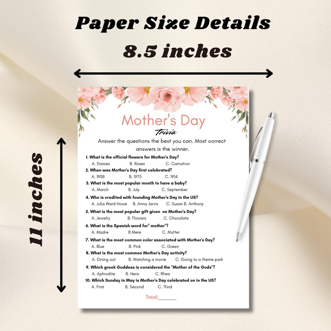 Mothers Day Trivia Game, Printable Mothers Day Quiz, Mothers Day Party ...