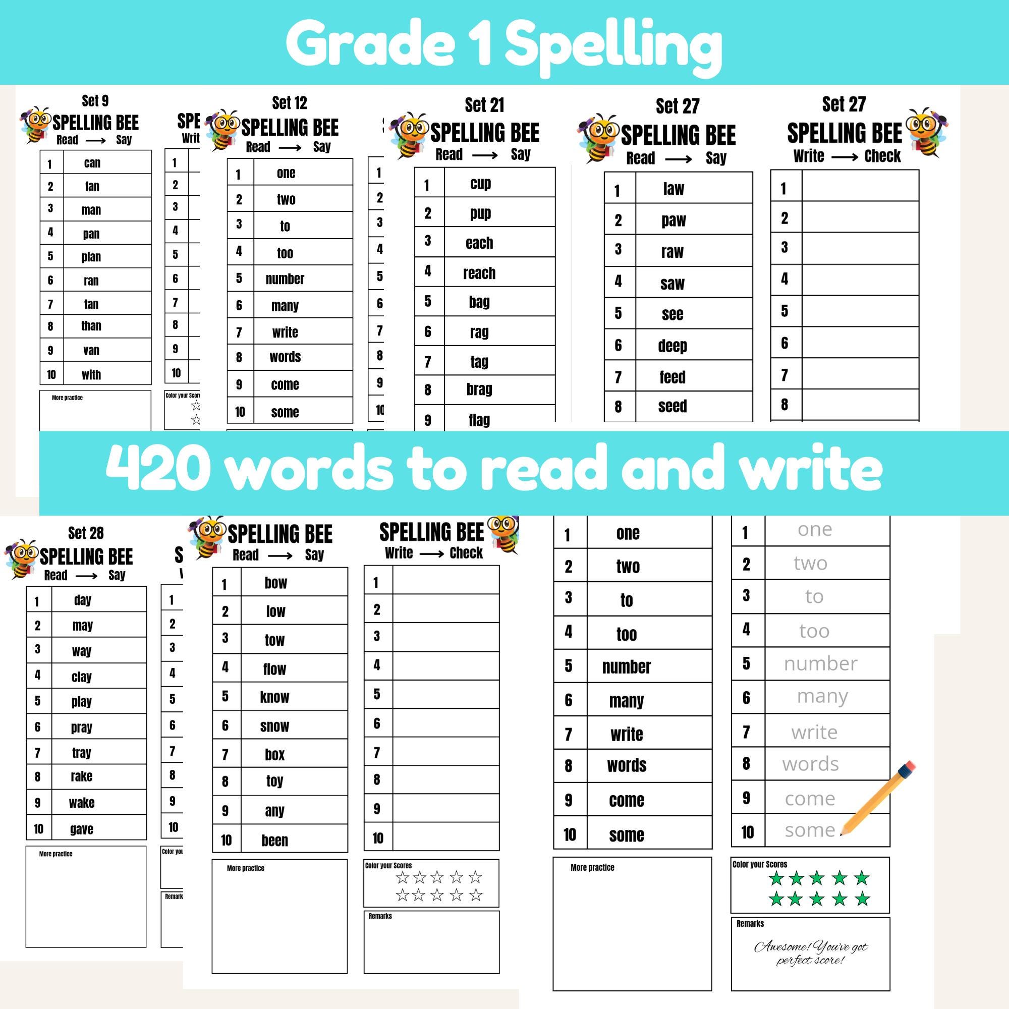 1st Grade Spelling & Sight Words Practice (PDF File) - Etsy
