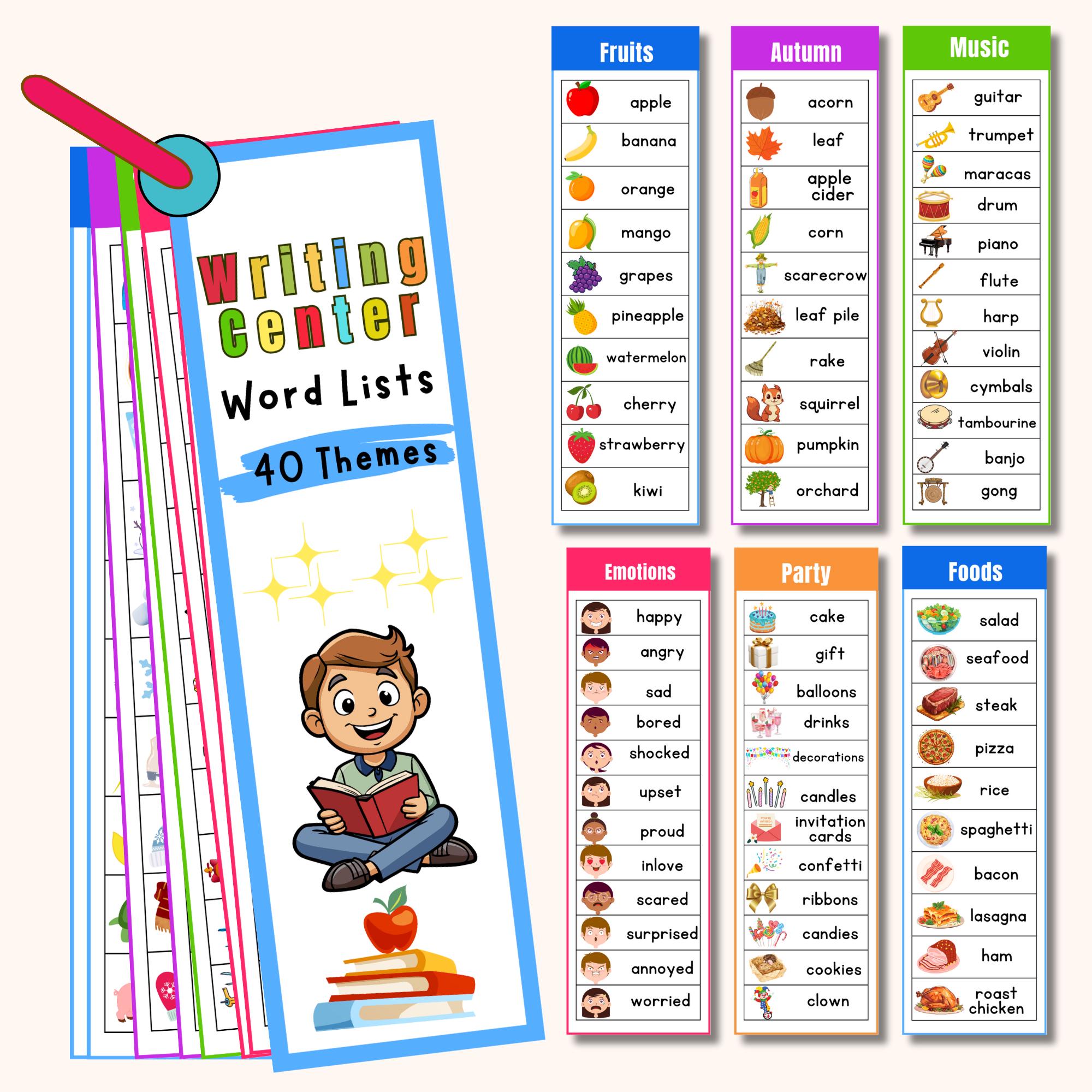 40 Themes Writing Center Flash Cards, English Sight Words Lists, Kids ...