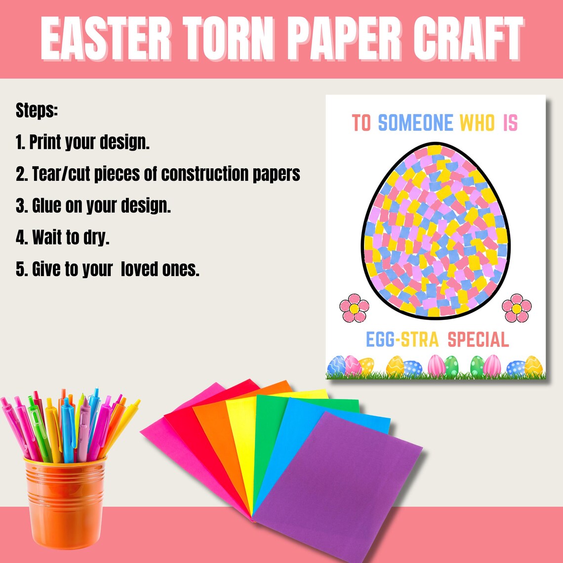 Easter Bunny Torn Paper Craft, Kids DIY Art Activity (printable PDF ...