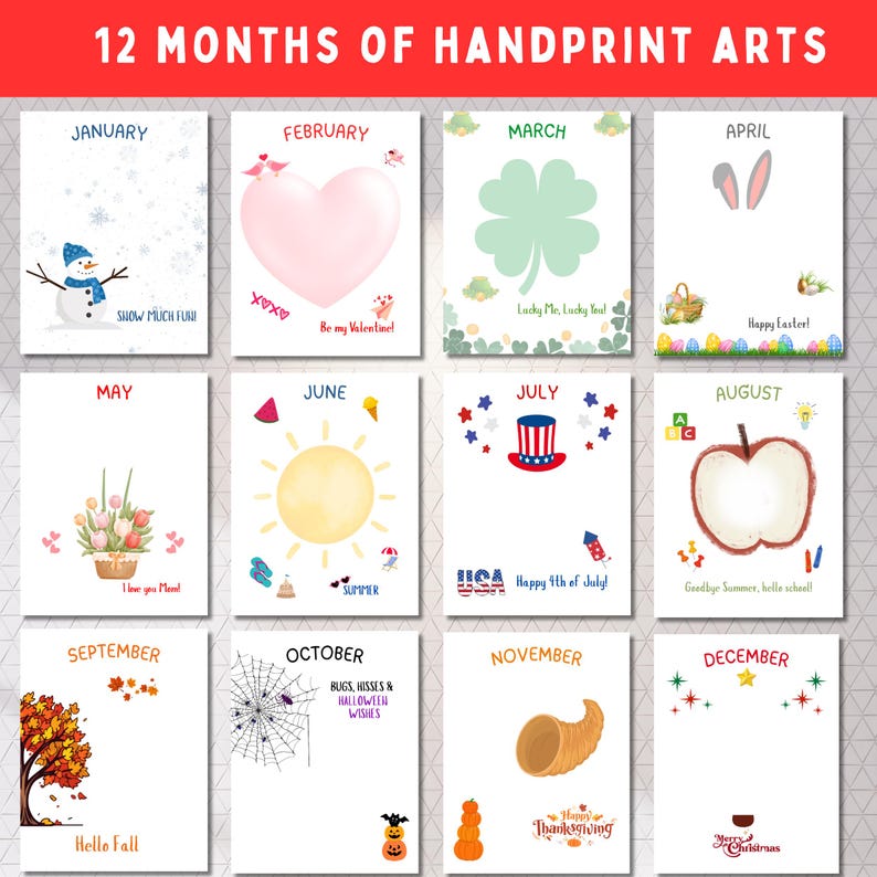 Handprint Art Memory Book, Kids Calendar, Preschool Activity (printable ...