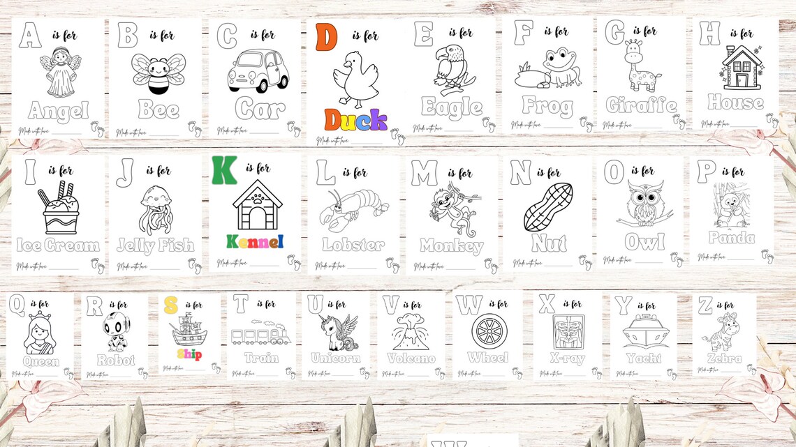 Baby Shower ABC Coloring Book, Sun Theme Alphabet (PDF) - Etsy