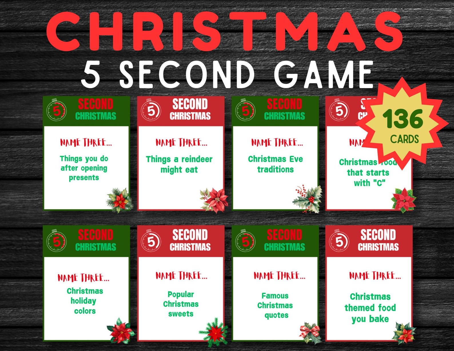 Christmas 5 Second Game | Printable Christmas Game | Christmas Activity ...