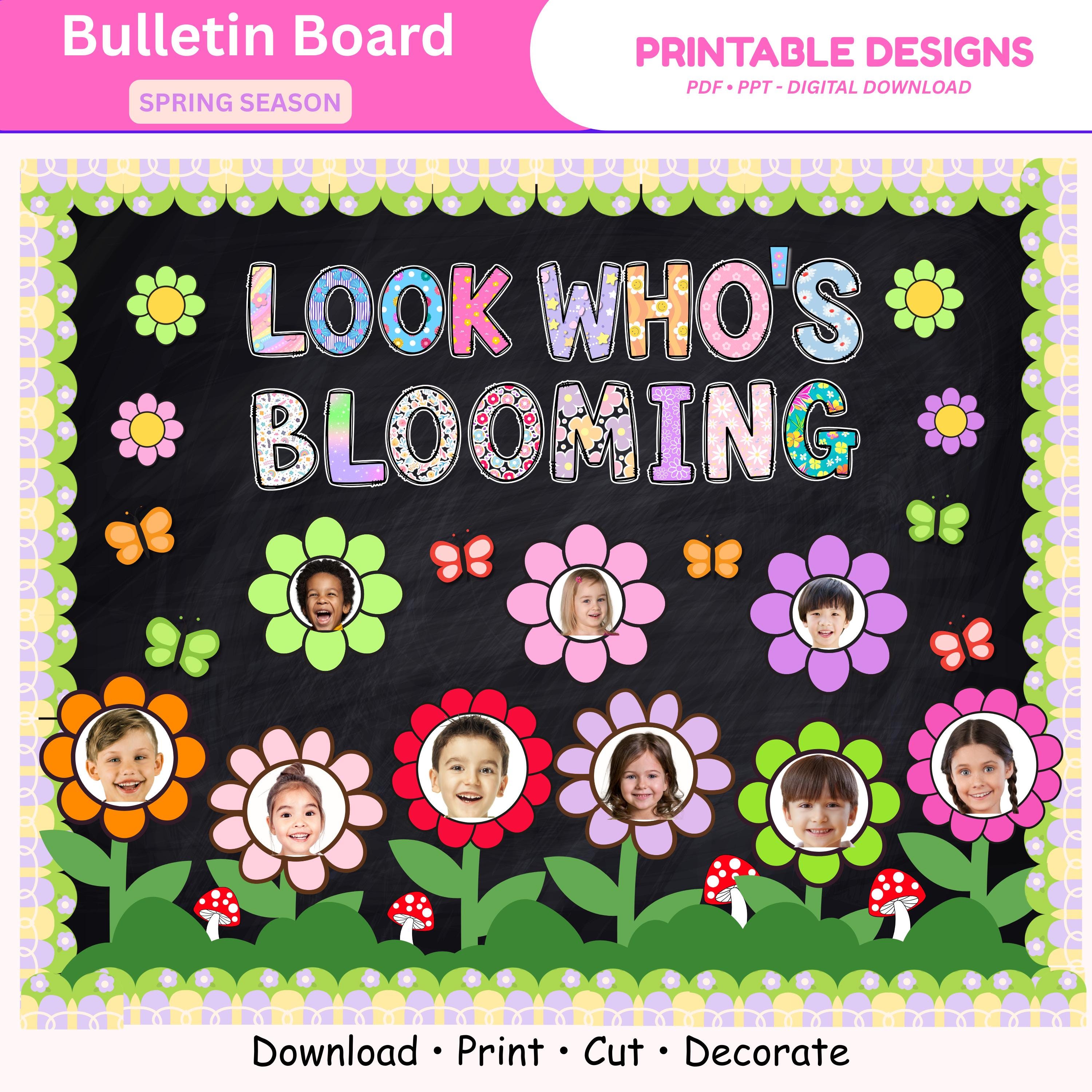 Spring Garden Bulletin Board Kit: "look Who's Blooming" Add Faces ...