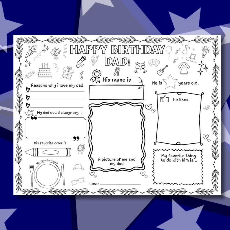 Happy Birthday Dad Coloring Page | Happy Birthday Dad Placemat Activity ...