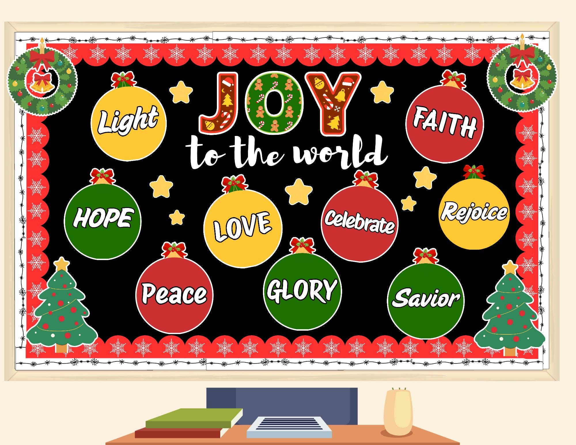 Jesus Christmas Bulletin Board Kit, Winter Holiday Decor (editable in ...