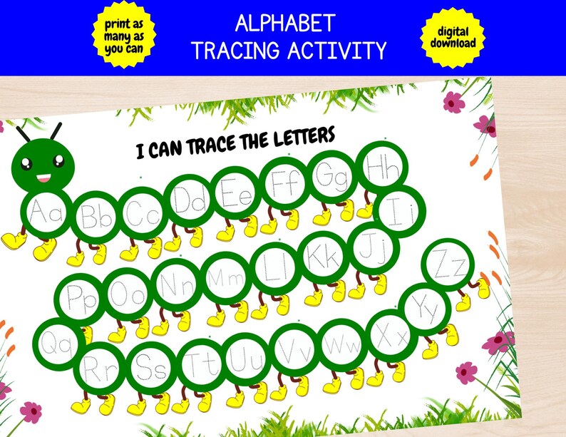Caterpillar Alphabet Tracing Printable, Busy Book, Learn Alphabet ...