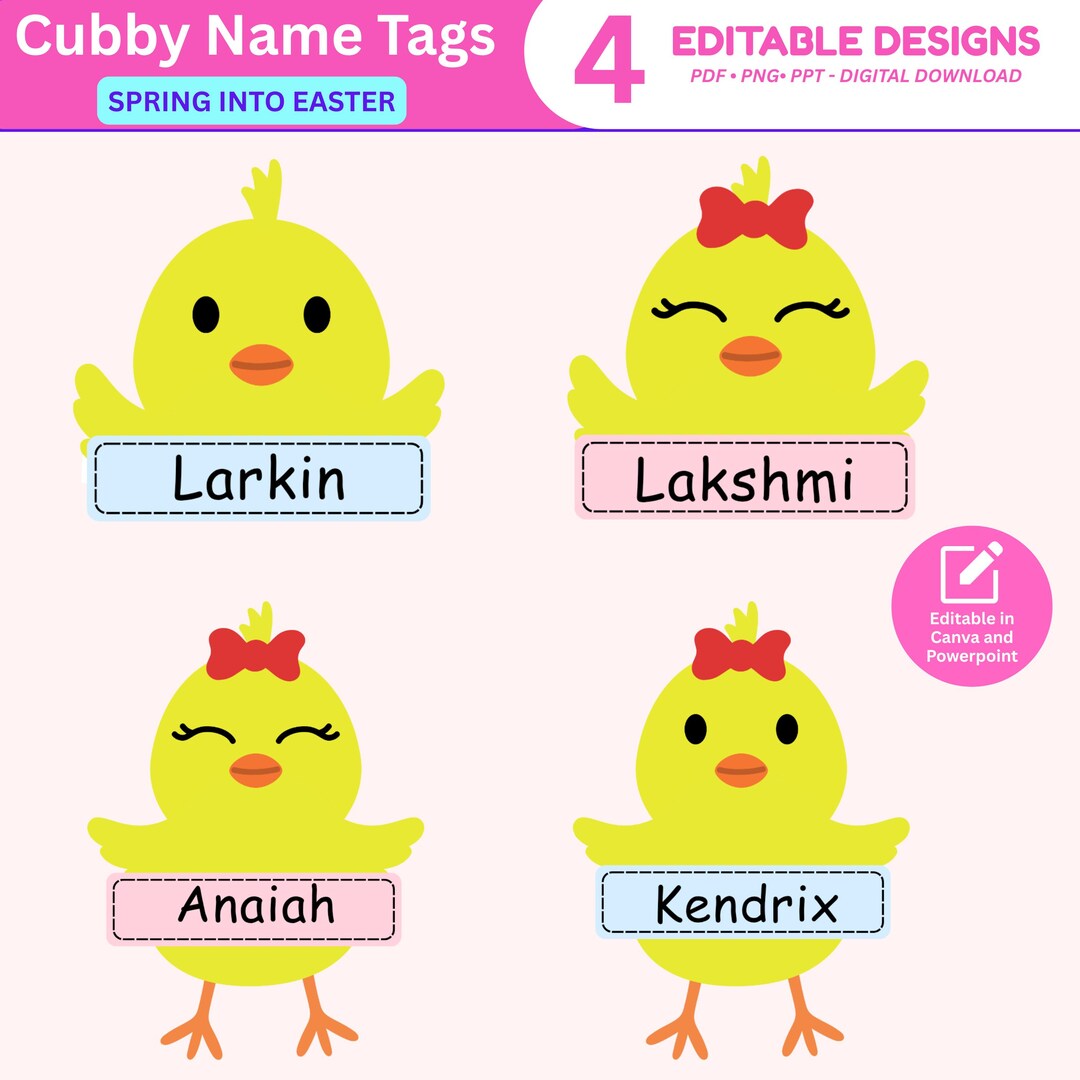 Easter Chick Cubby Name Tags: Editable Spring Classroom Labels (digital ...