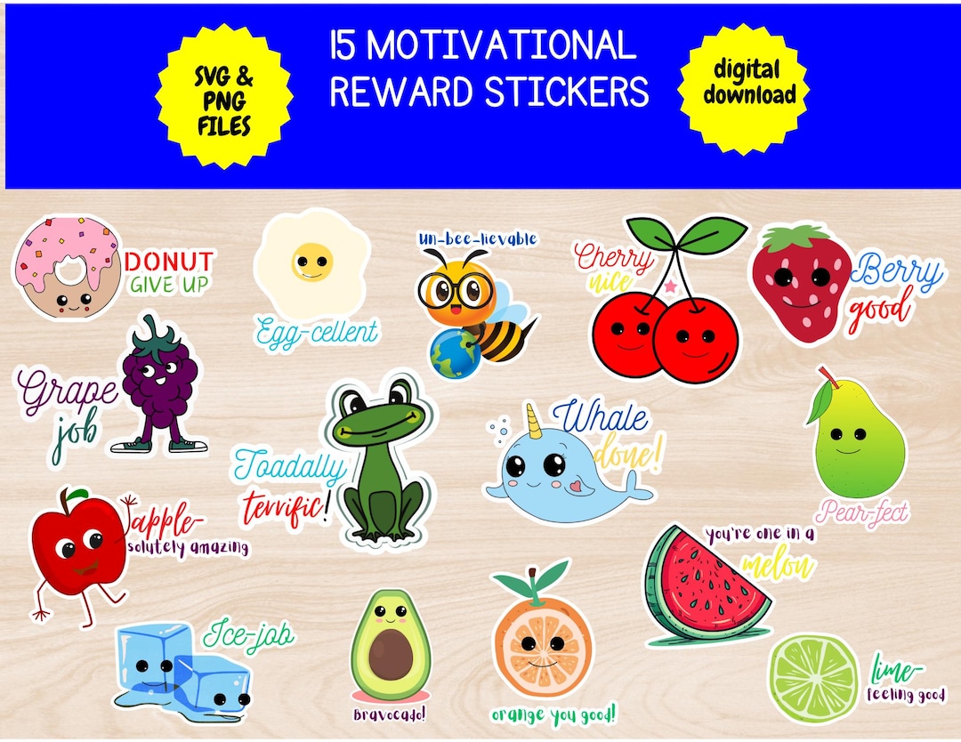 Motivational Reward Stickers, Teacher Stickers (PNG, SVG Digital ...