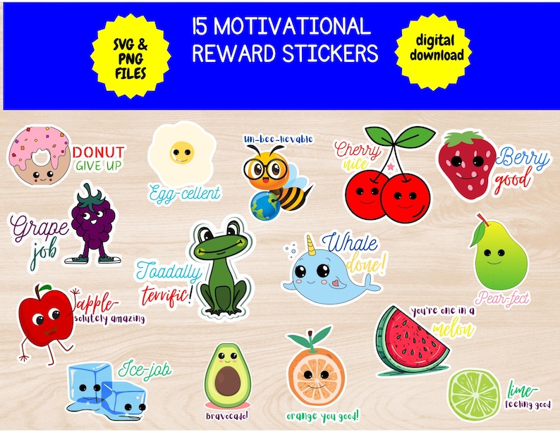 Motivational Reward Stickers, Teacher Stickers (PNG, SVG Digital ...