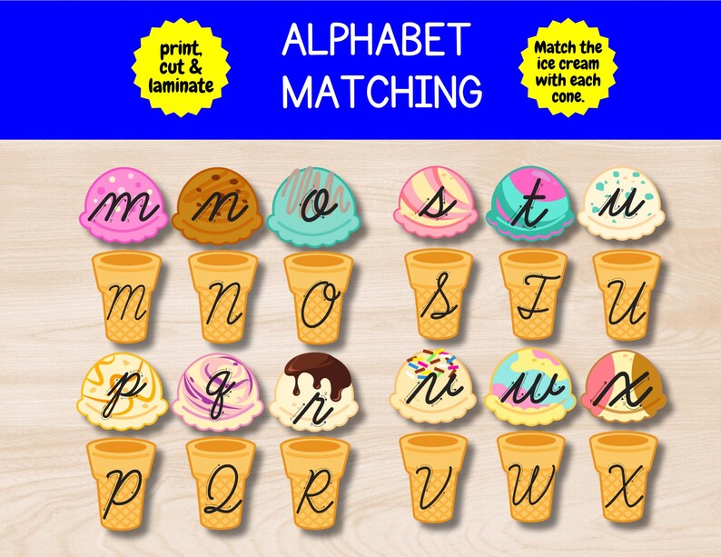 Cursive Alphabet Matching Game, Upper and Lowercase Letters (digital ...