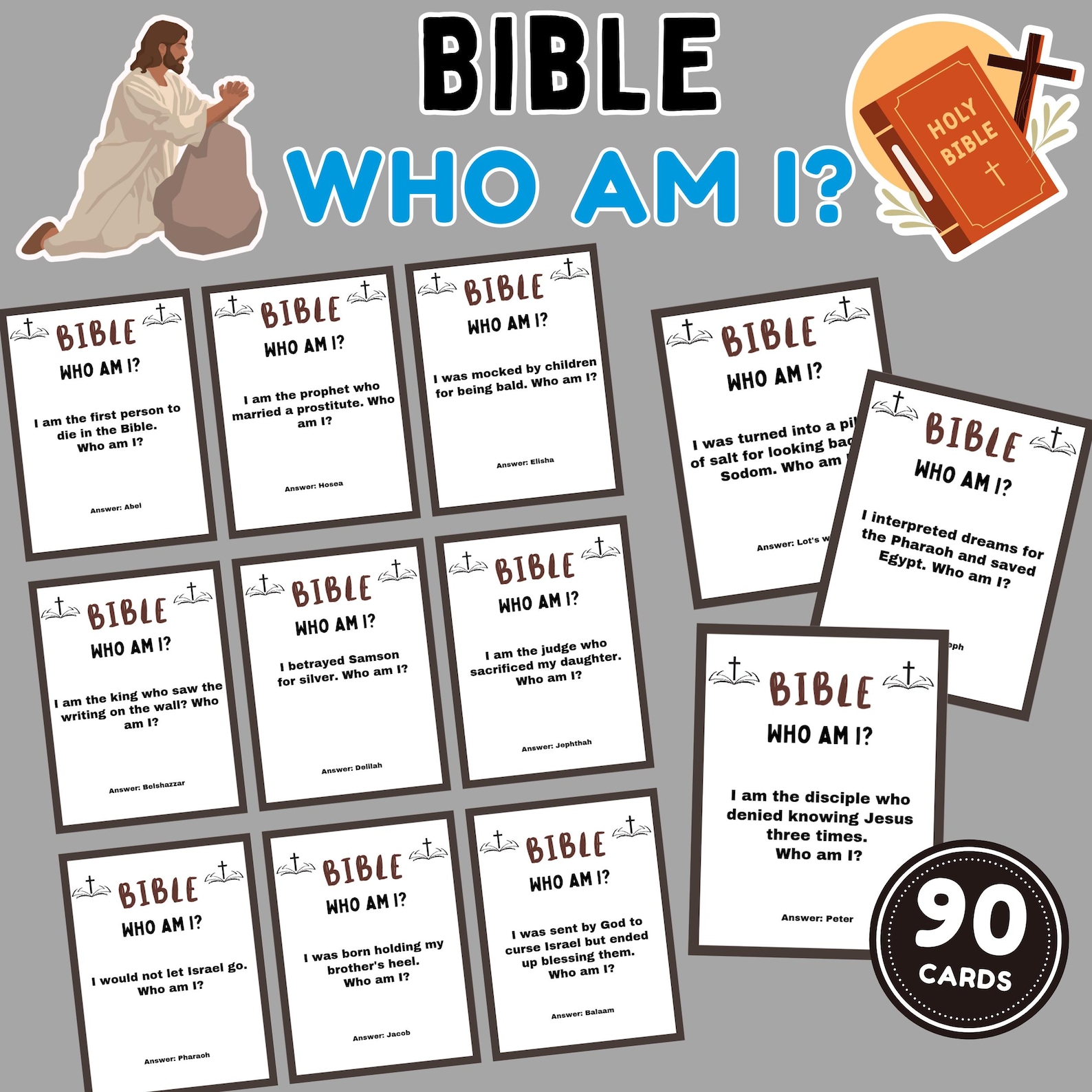 Bible Who Am I Trivia Cards, Printable Christian Party Game for Kids ...