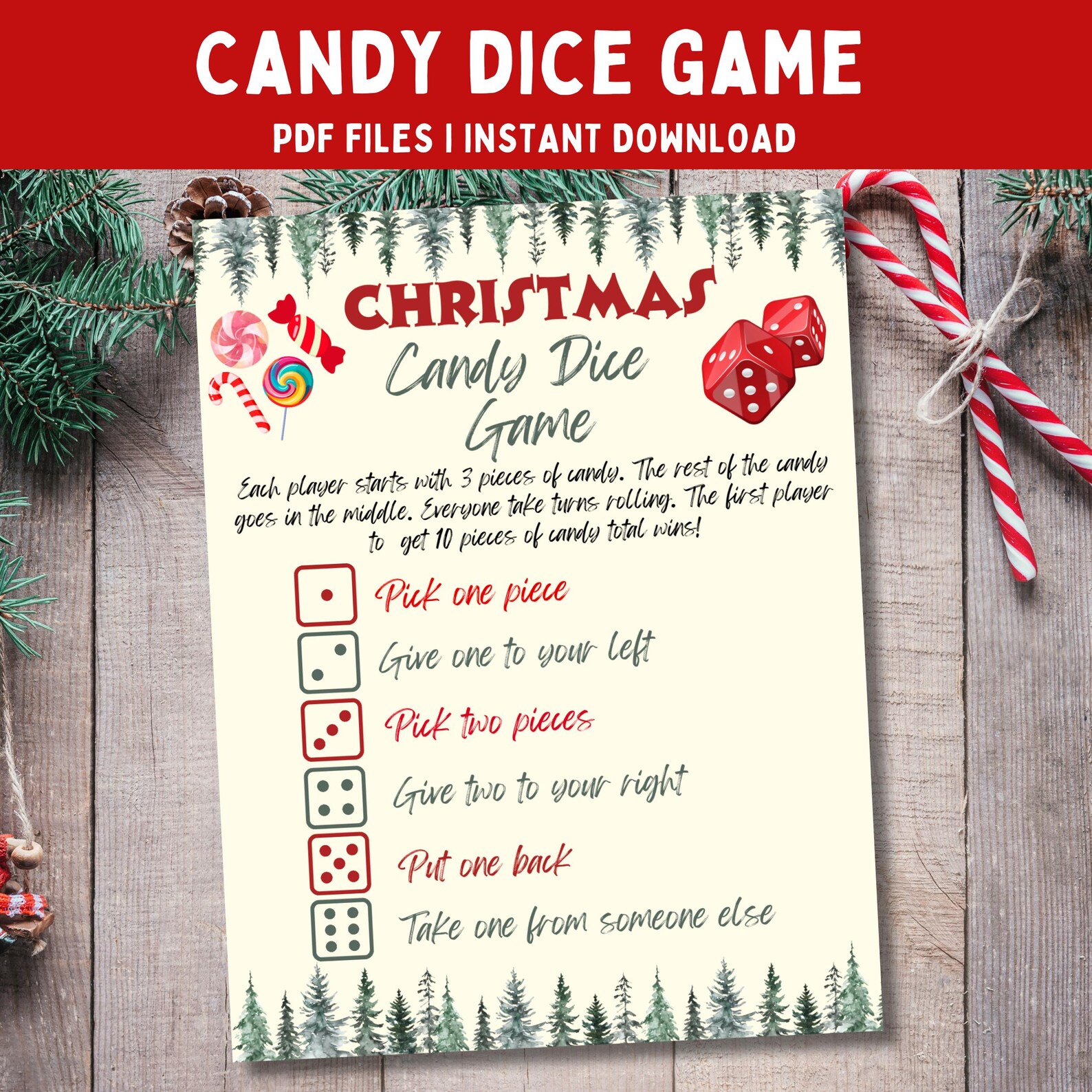 Christmas Candy Dice Game | Holiday Party Printable (PDF) - Etsy
