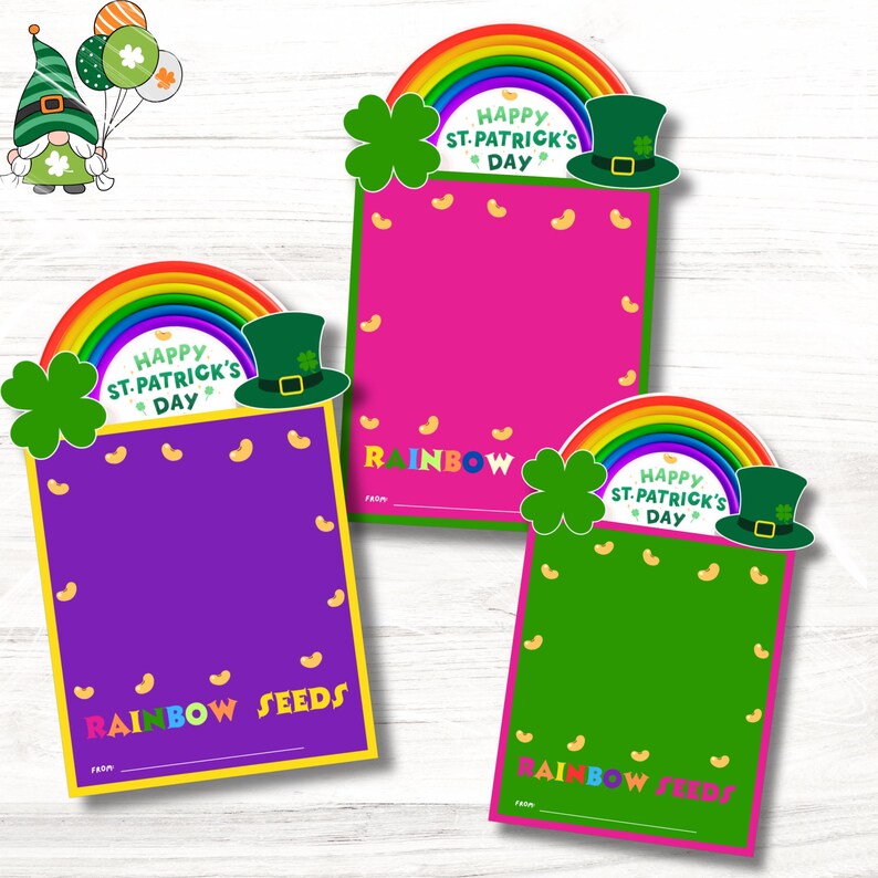St Patrick's Day Gift Tag, Rainbow Seeds Candy Favor (instant Download ...