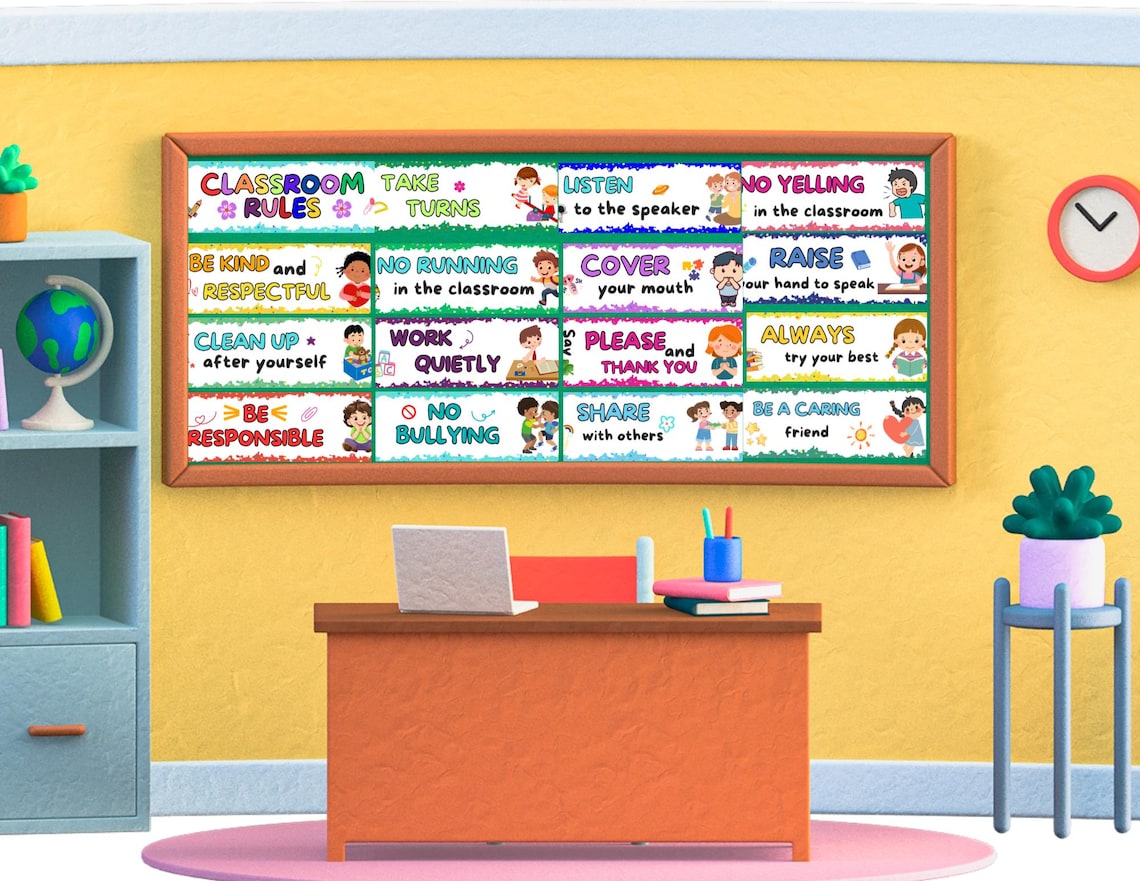 Classroom Rules Poster Set | 16-piece Classroom Decor (PDF, PNG) - Etsy