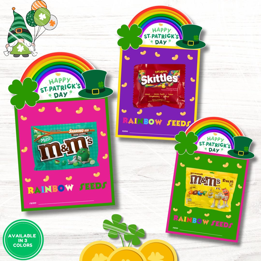 St Patrick's Day Gift Tag, Skittles Rainbow Seeds, Classroom Saint ...