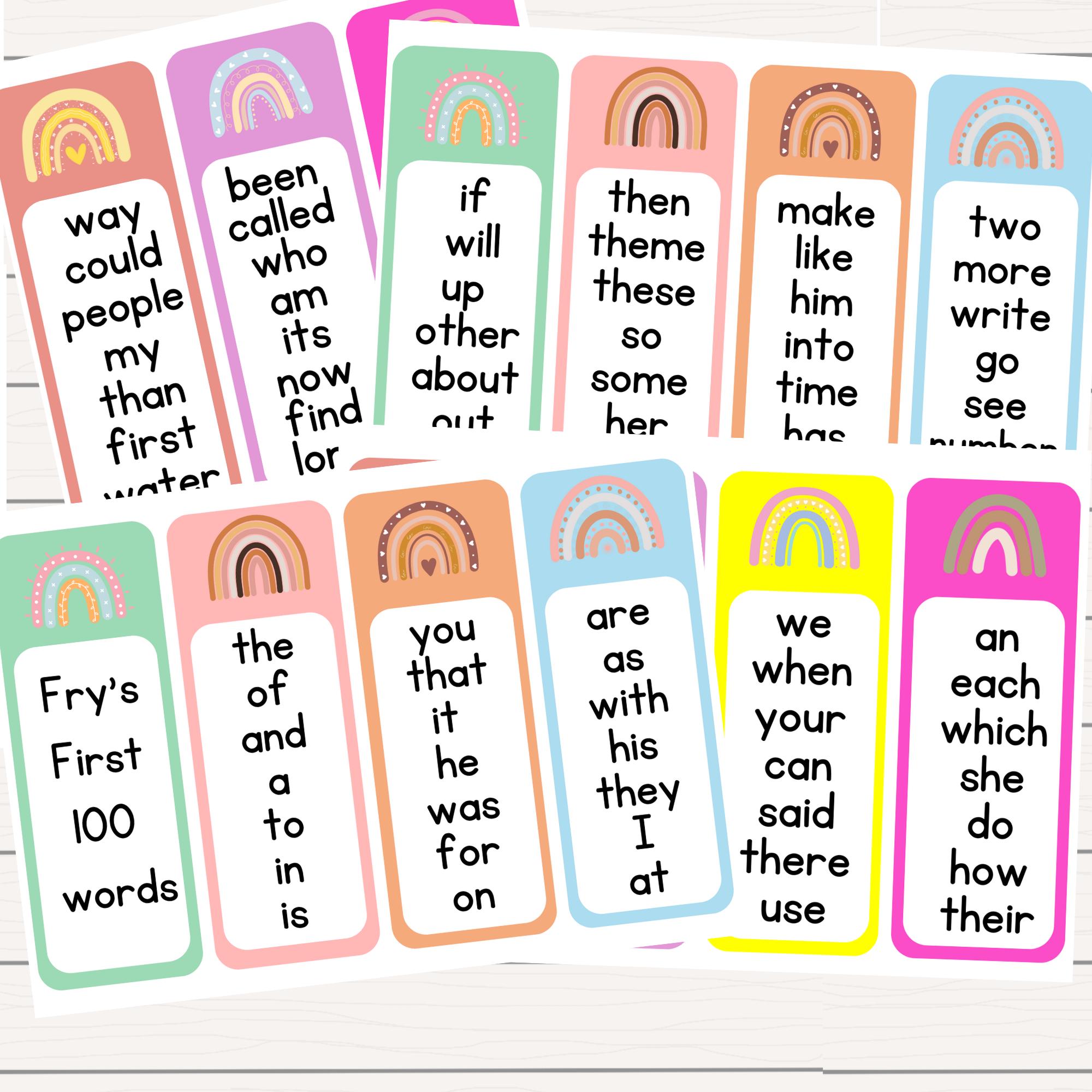 Fry's First 100 Sight Words Flashcards | Kids Bookmark (printable) - Etsy