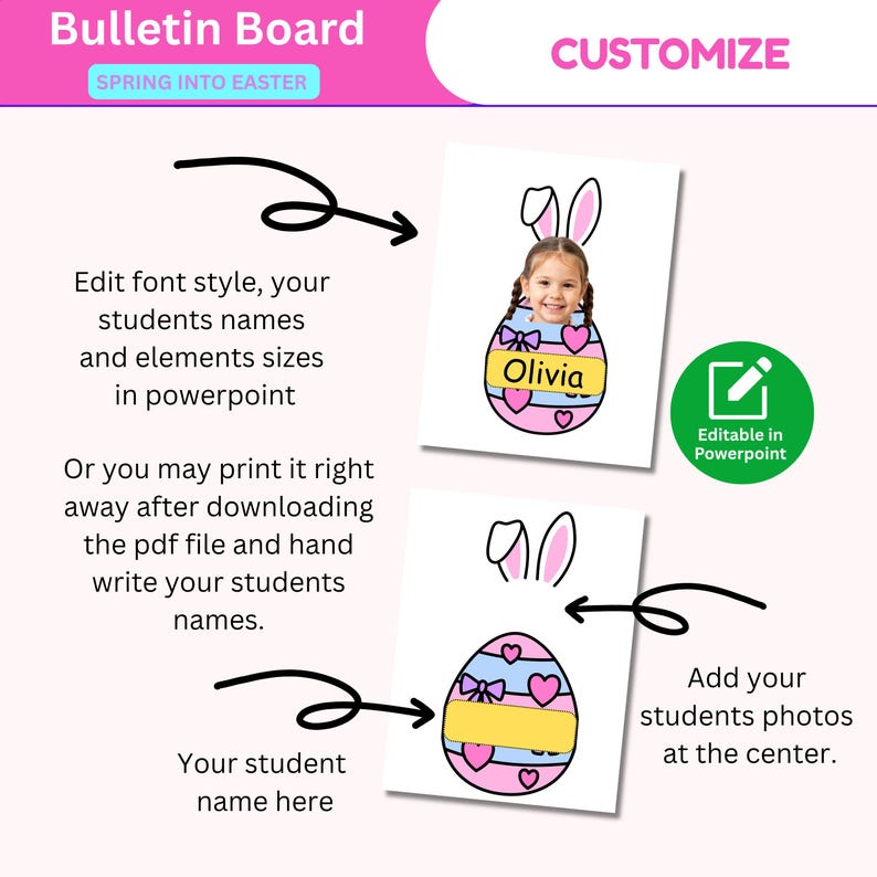 Easter Bulletin Board Kit: Editable Bunny Faces Classroom Decor ...