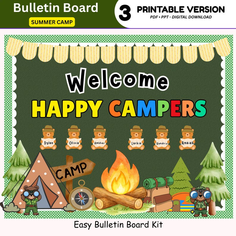 Summer Camp Bulletin Board Kit | Camping Classroom Decor (digital ...
