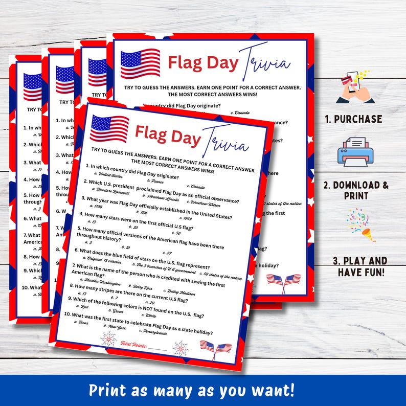 Flag Day Trivia Game, Patriotic Printable (digital Download) - Etsy