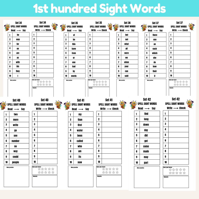 1st Grade Spelling & Sight Words Practice (PDF File) - Etsy