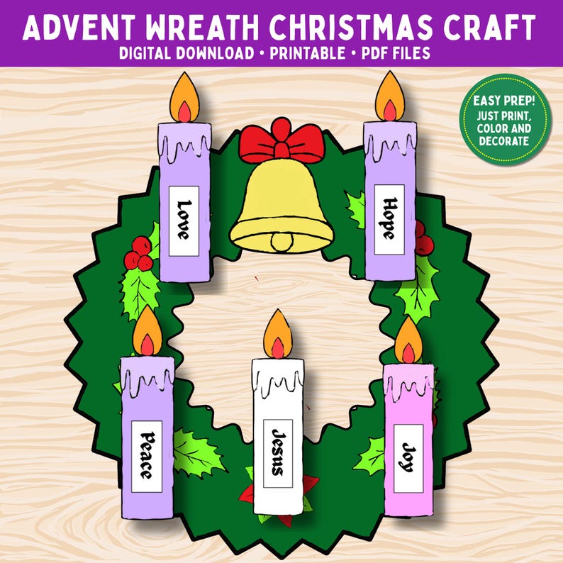 Advent Wreath Paper Craft, Advent Bible Craft, Christmas Coloring Craft ...
