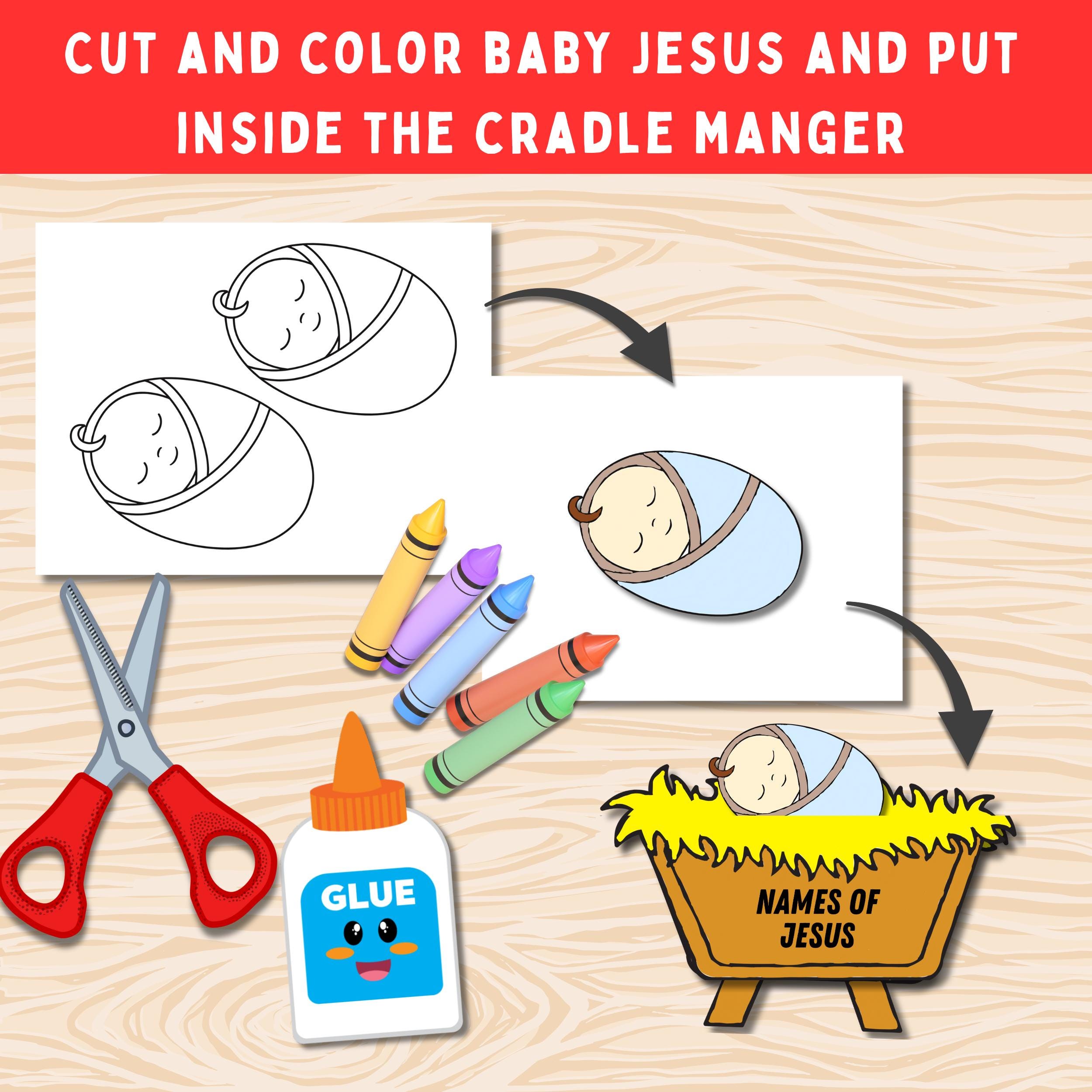 Christmas Bible Craft, Names of Jesus Manger Craft, Baby Jesus Sunday ...