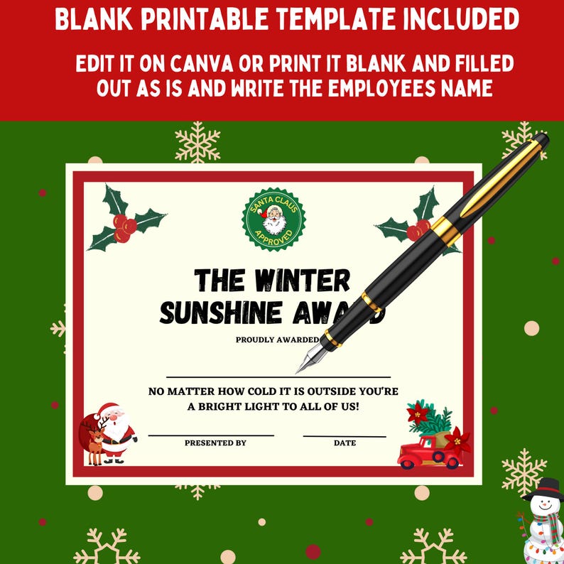 Christmas Office Awards, Holiday Employee Awards, Christmas ...