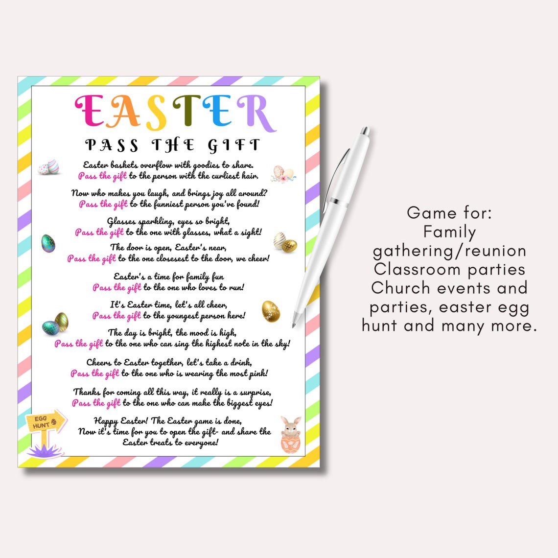 Printable Easter Pass the Prize Game, Kids and Adults (digital Download ...