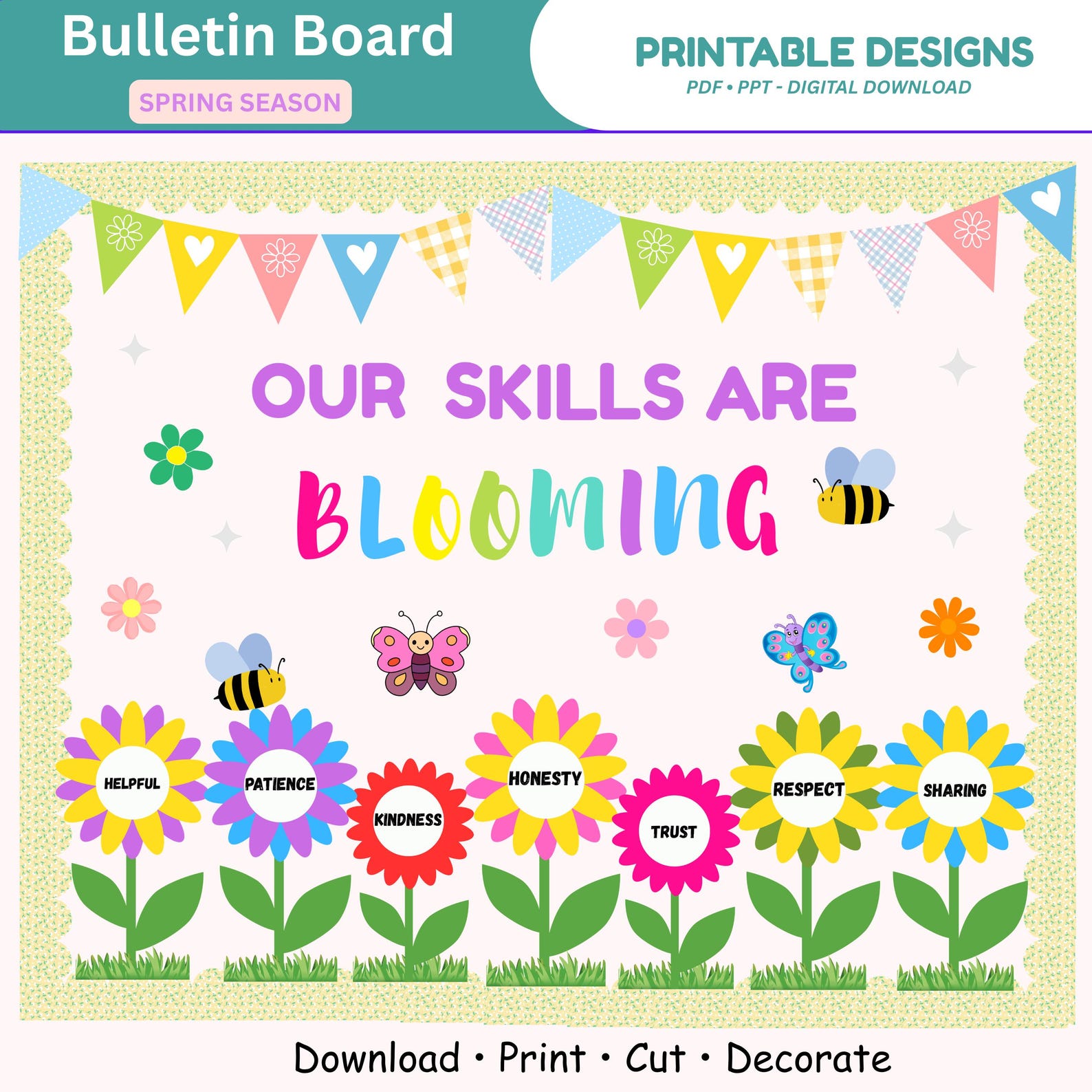 Spring Bulletin Board Kit | Our Skills Are Blooming, Growth Mindset ...