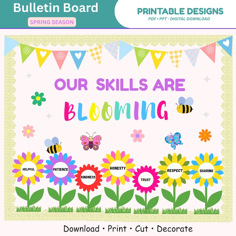 Spring Bulletin Board Kit | Our Skills Are Blooming, Growth Mindset ...