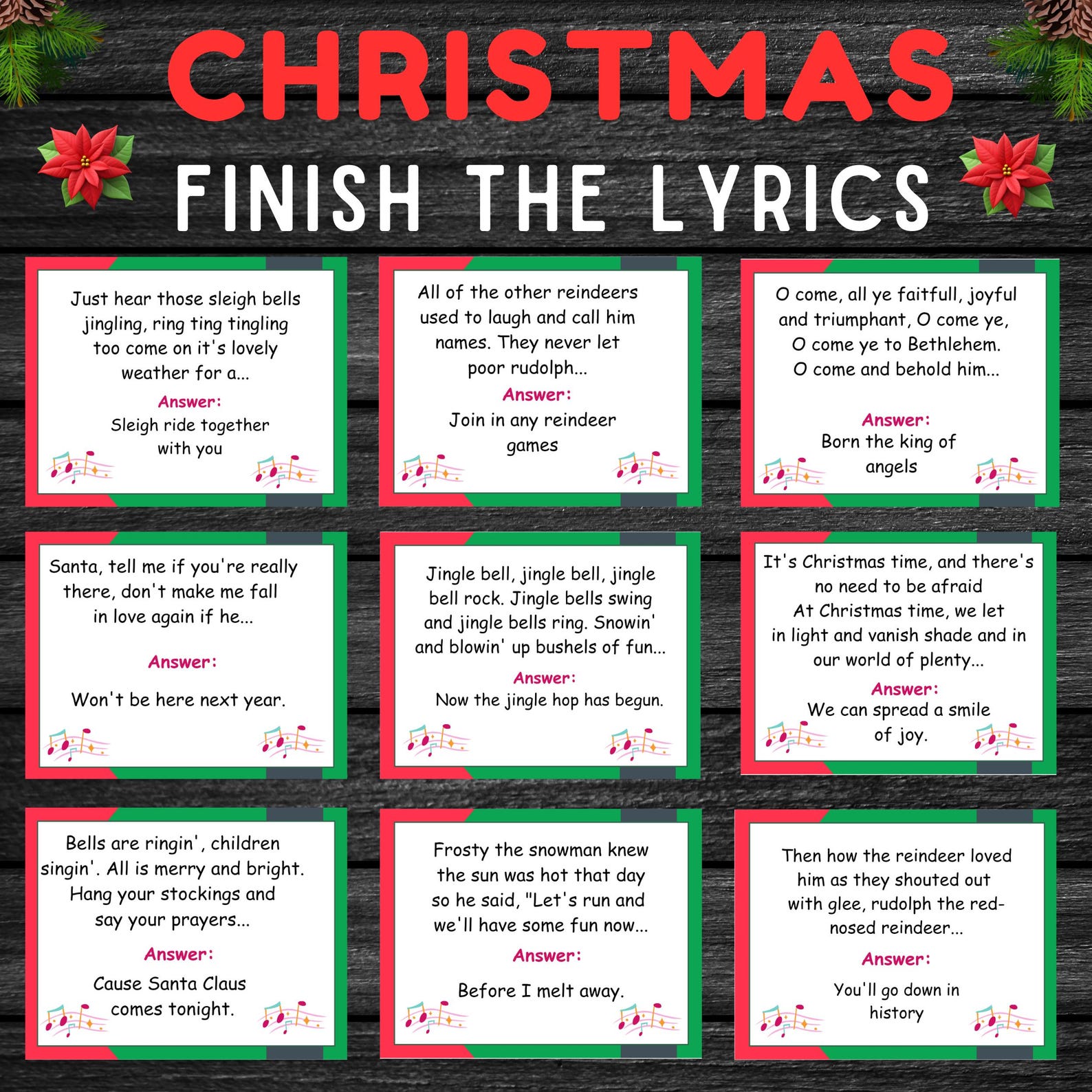 Christmas Song Finish the Lyrics Game, Christmas Finish the Song ...