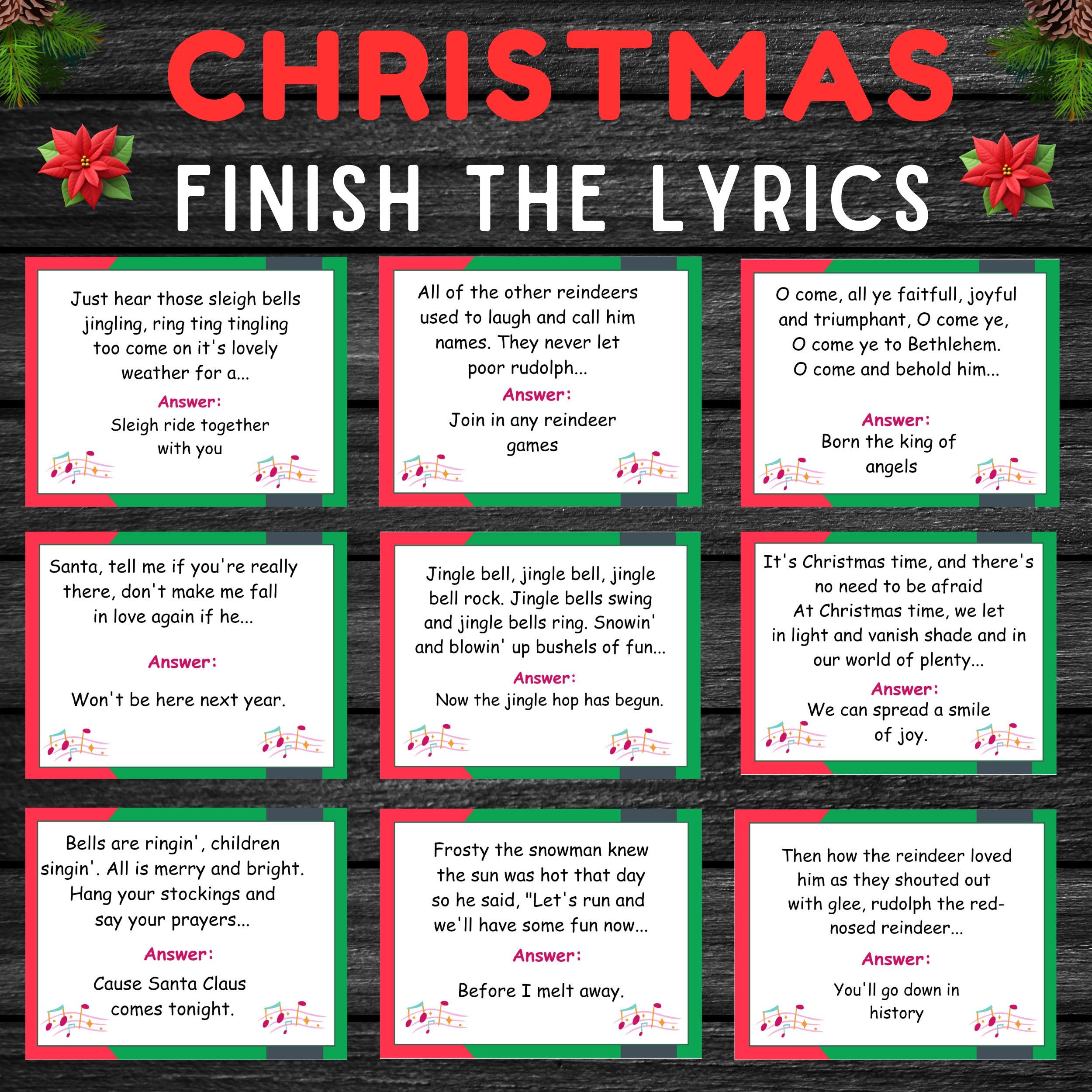 Christmas Song Finish the Lyrics Game, Christmas Finish the Song ...