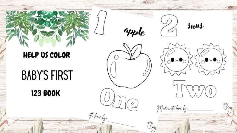 123 Baby Shower Coloring Book, Baby's First 123 Book, Green Leaves ...