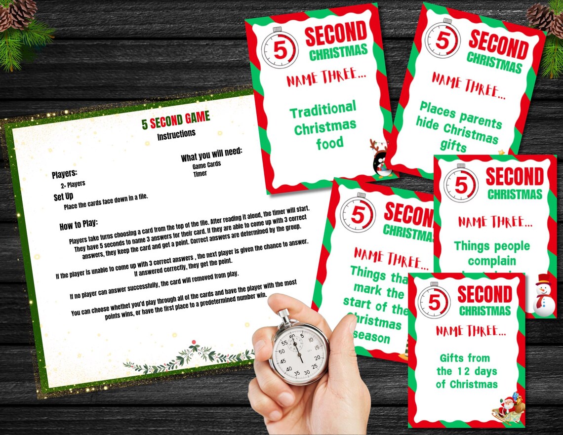 Christmas 5 Second Game | Printable Party Activity (PDF) - Etsy