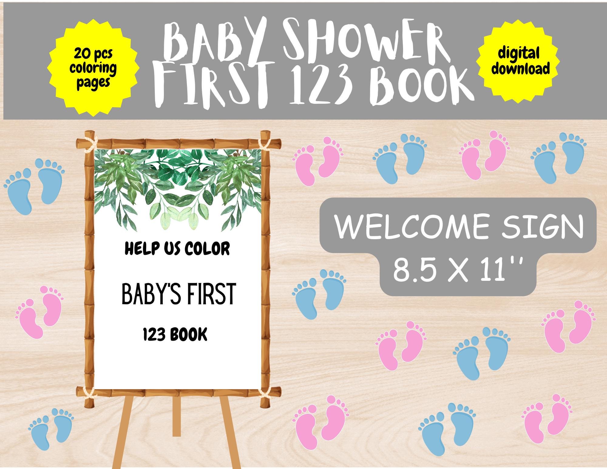 123 Baby Shower Coloring Book, Baby's First 123 Book, Green Leaves ...