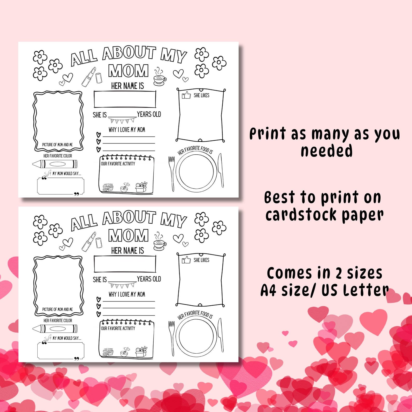 Mother's Day Printable, All About My Mum, Mothers Day Gift, Card for ...