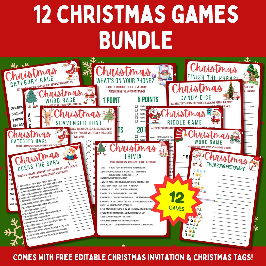 Printable Christmas Game Bundle | Christmas Party Games | Christmas ...