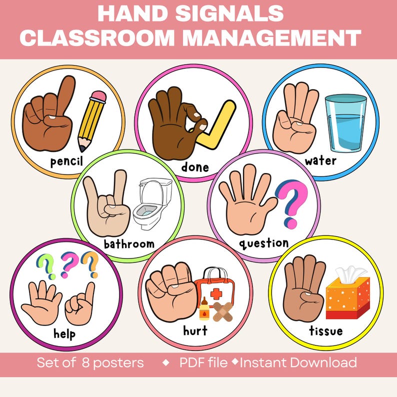 Hand Signals for Classroom Management, Classroom Rules, - Etsy