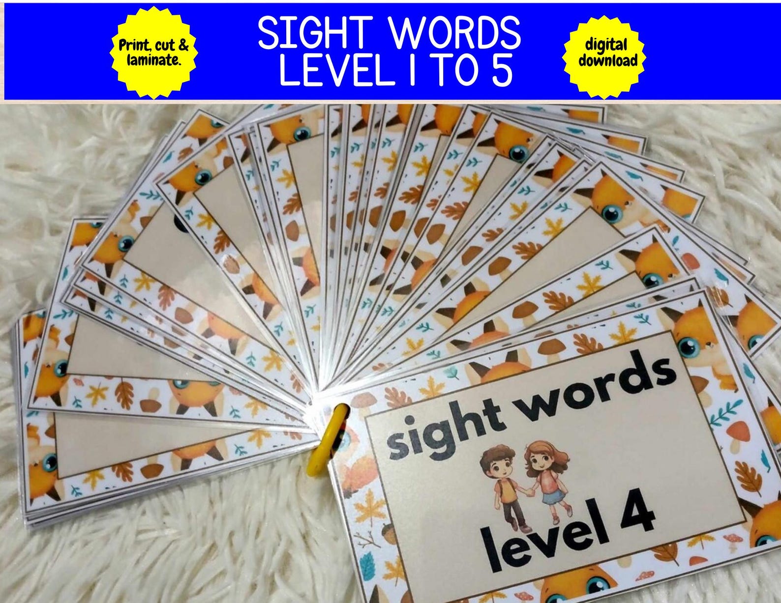 Sight Words Flashcards Level 1-5 (digital Download) - Etsy