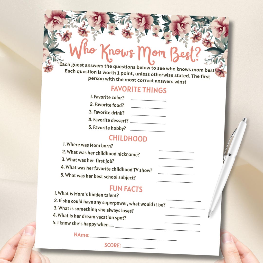 Mothers Day Game Who Knows Mom Best Printable How Well Do You Know Mom ...