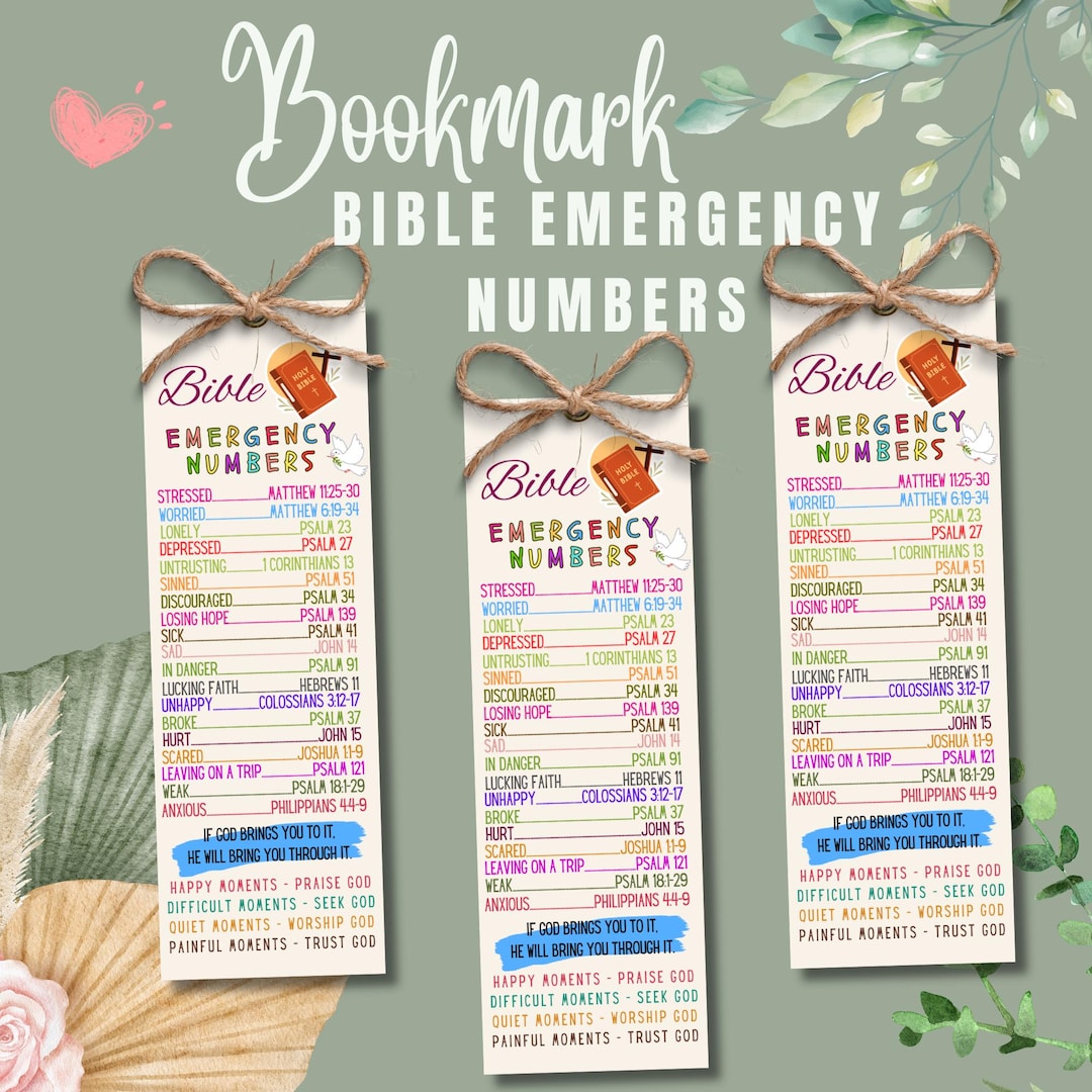 Bible Emergency Numbers Bookmark Printable, Emergency Bible Verse ...