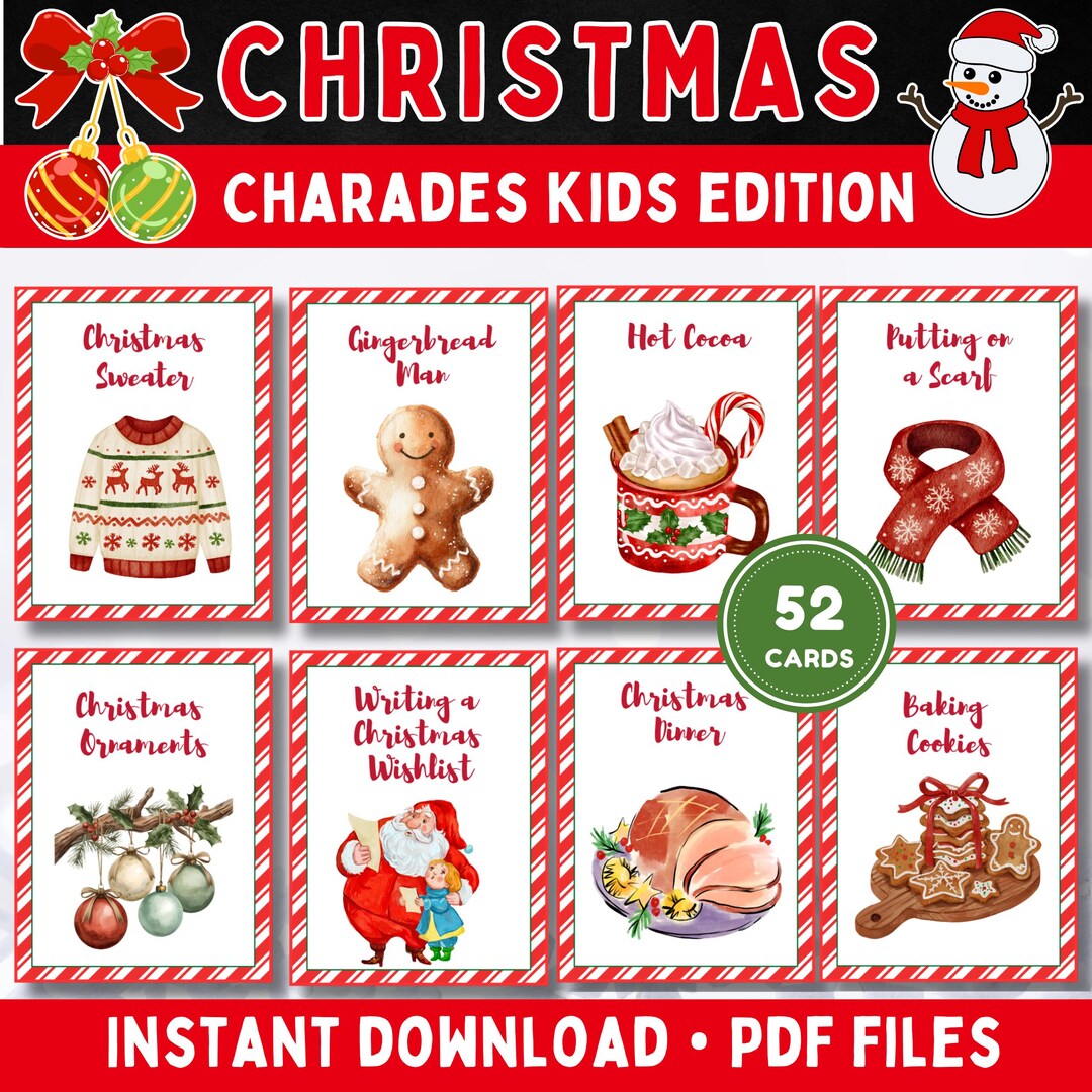 Christmas Charades for Kids, Christmas Charades Cards, Christmas Party ...
