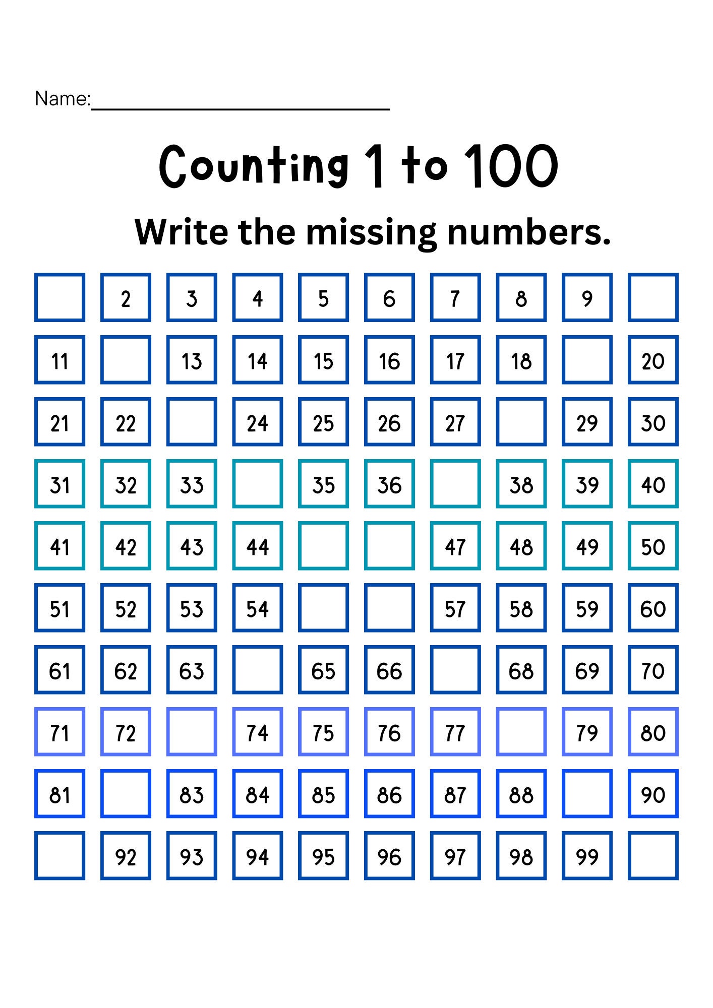 Printable Number Charts. Wall Charts Worksheets. Preschool-2nd Grader ...
