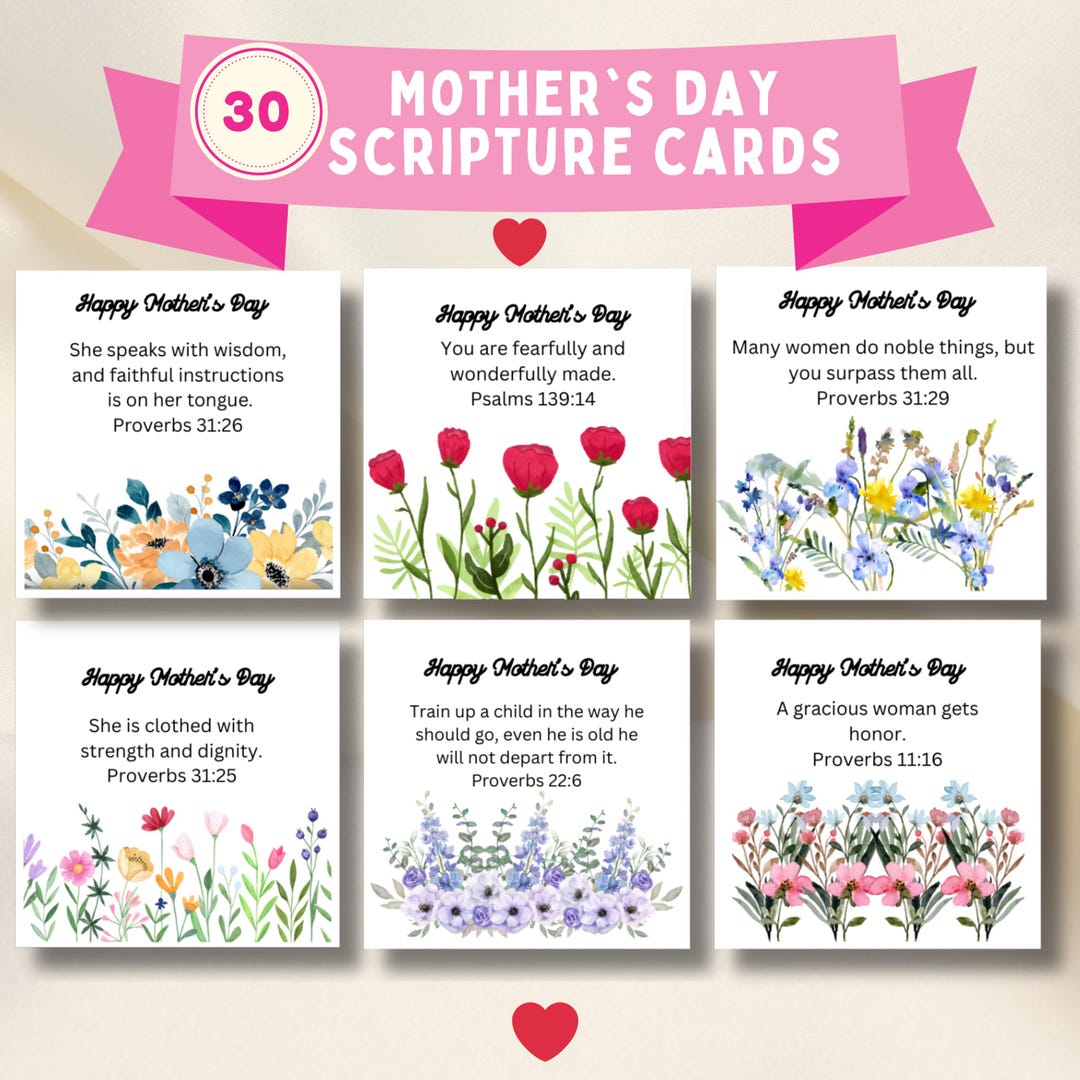 Mothers Day Bible Verse Cards Mothers Day Scripture Cards for Moms ...