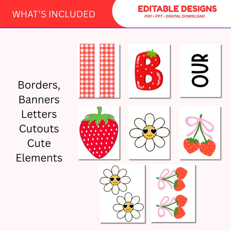 Editable Strawberry Bulletin Board Kit, Berry Sweet Classroom Decor ...