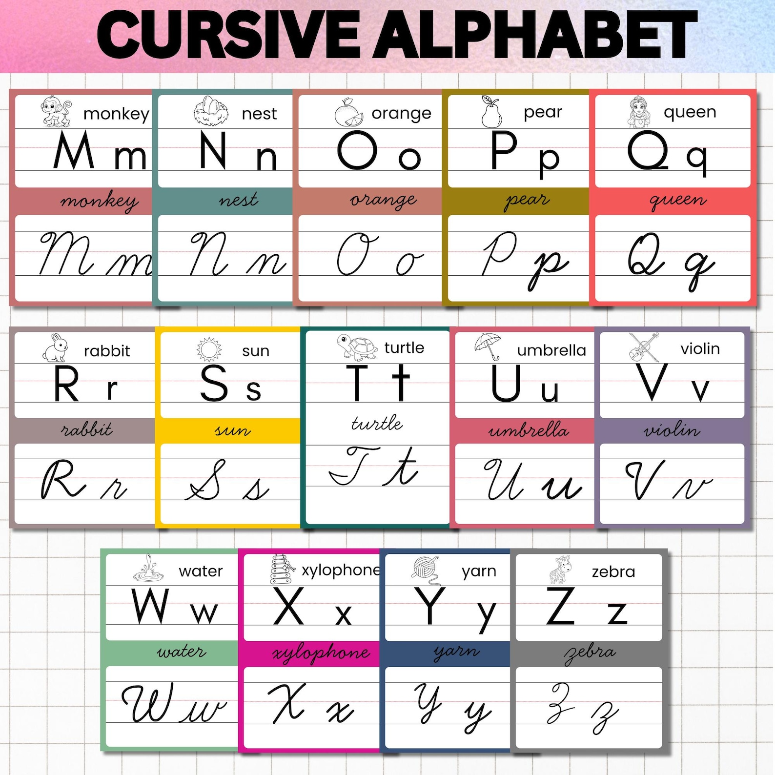 Cursive Alphabet Flashcards, Printable Classroom Decor (digital ...